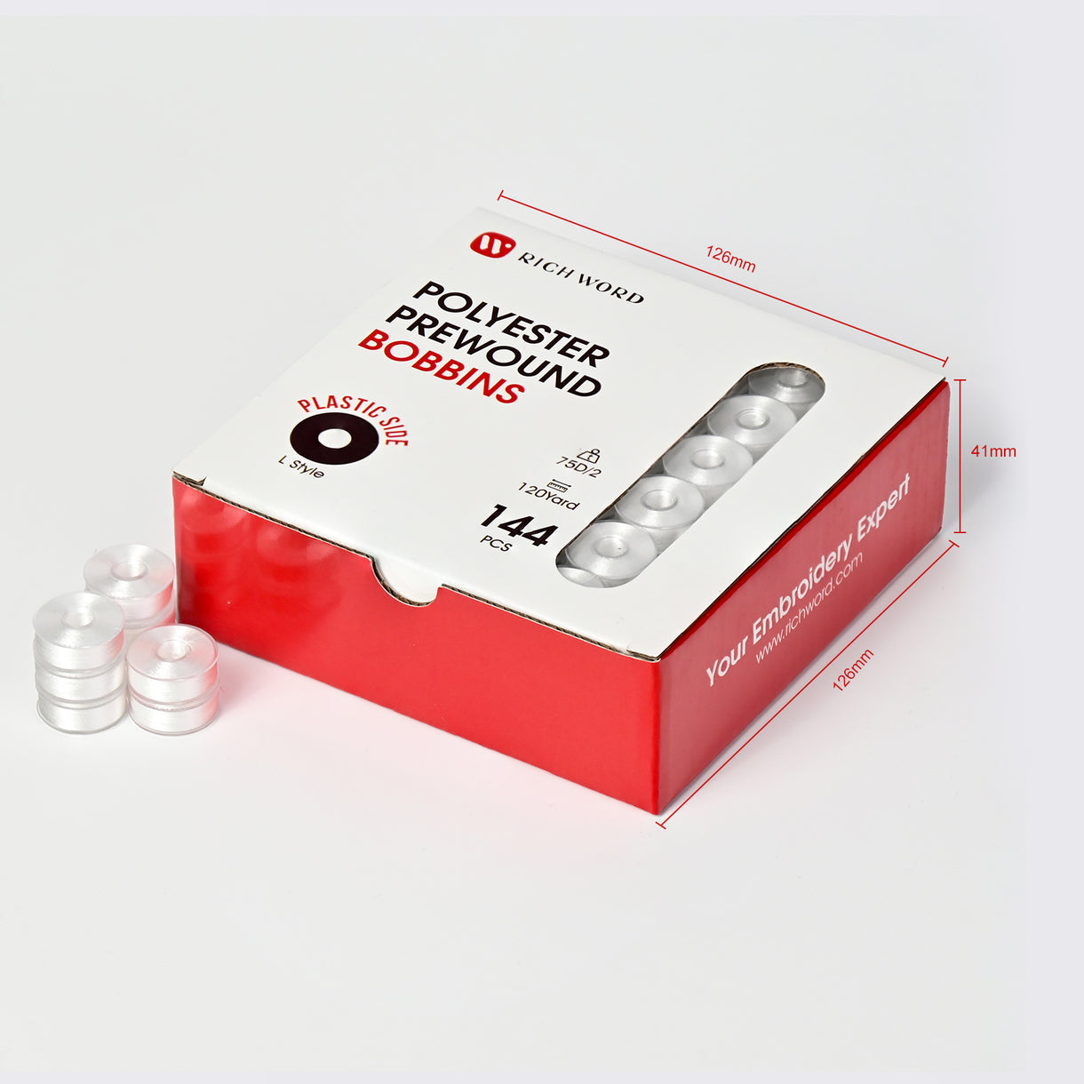 Style L Prewound Plastic Side 75D/2(60WT) White Embroidery Bobbins(144 ...
